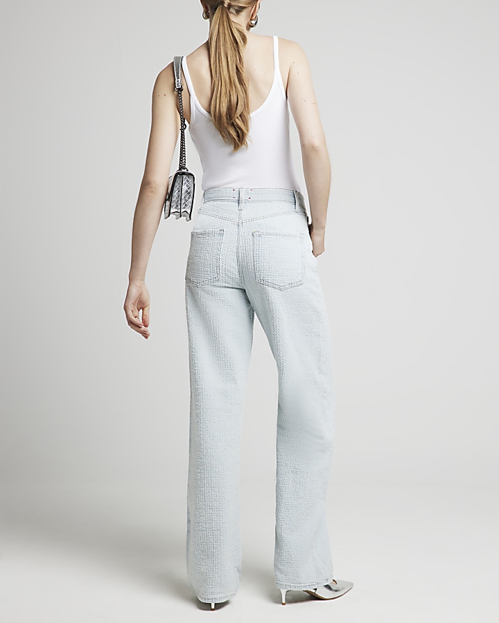 Blue relaxed straight textured jeans | River Island