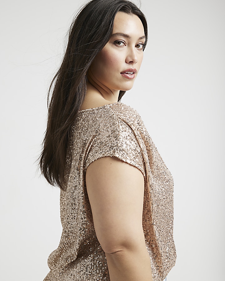 Plus gold sequin off shoulder top | River Island