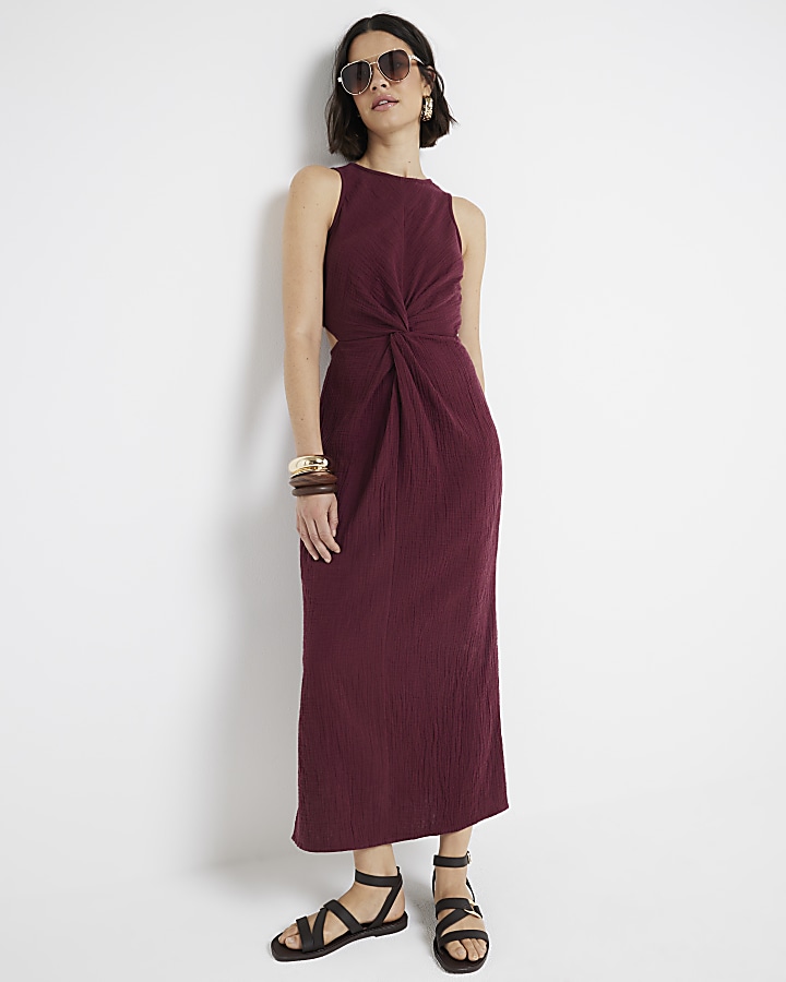 Red textured cut out smock midi dress | River Island