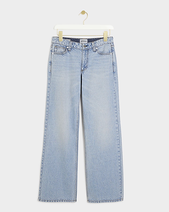 Blue low rise relaxed straight jeans | River Island