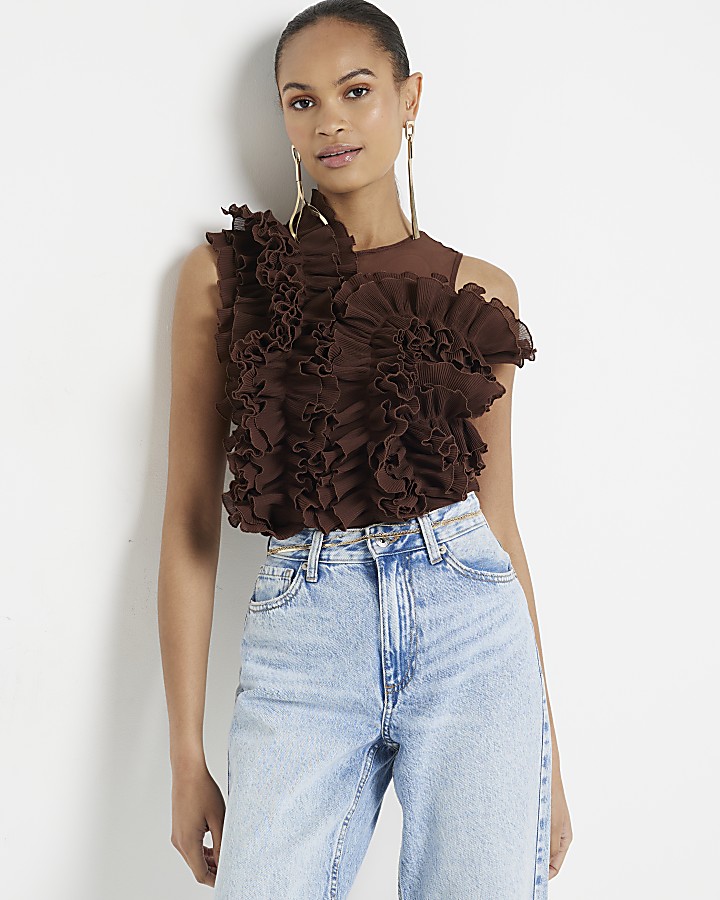 Brown Frill Bodysuit | River Island