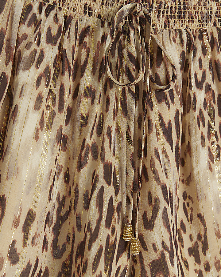 Brown leopard print glitter shorts | River Island