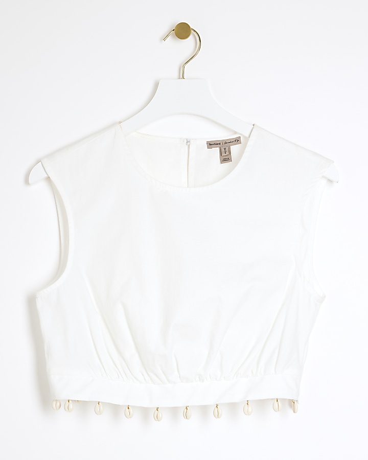 White shell hem crop top | River Island