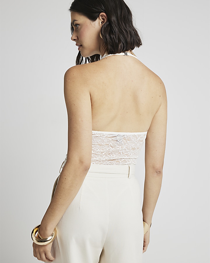 White lace halter neck bodysuit | River Island