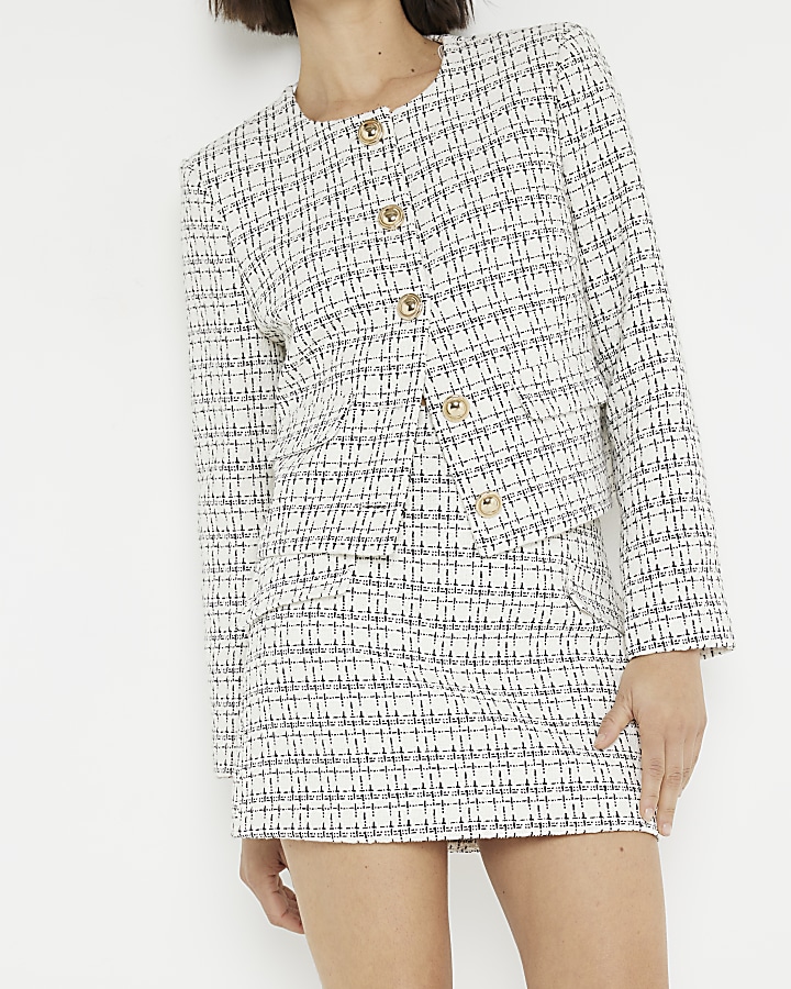 White Boucle Mini Skirt River Island