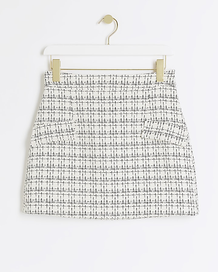 White Boucle Mini Skirt River Island