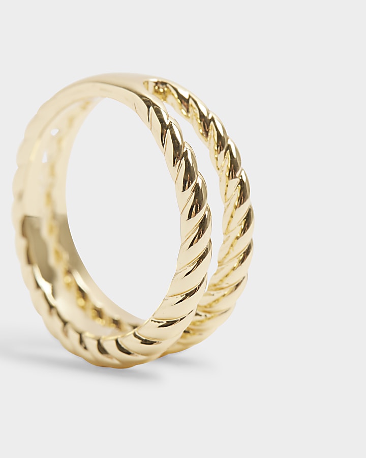 Gold Plated Twist Multirow Ring | River Island