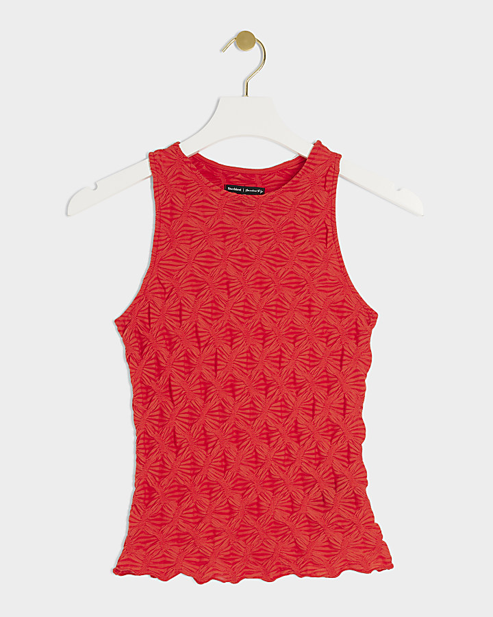 Red textured sleeveless top | River Island