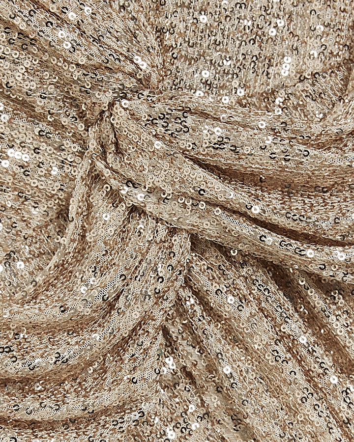 Rose gold sequin halter neck top | River Island