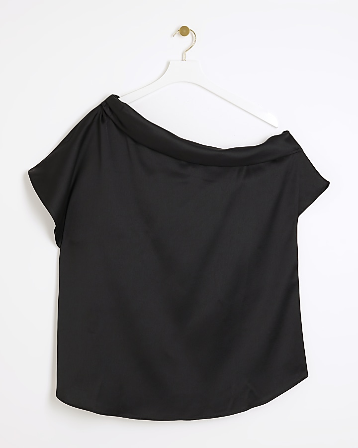 Plus Black Off Shoulder Short Sleeve Top | River Island