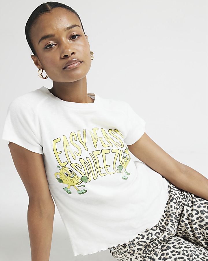 White graphic lemon print t-shirt | River Island