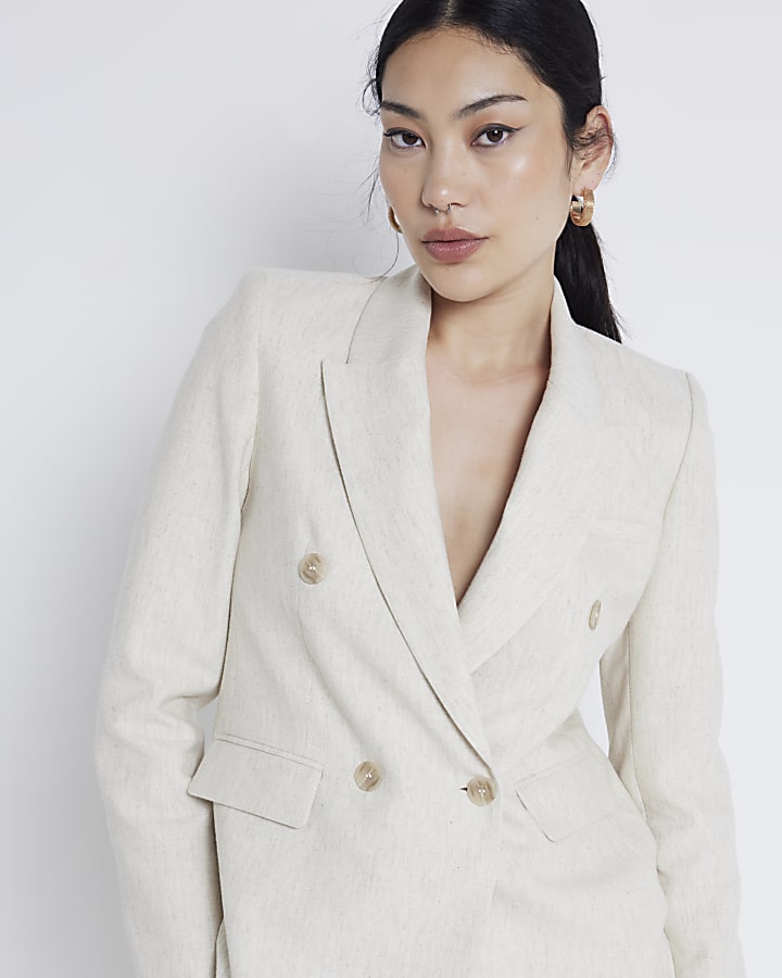 Beige linen blend blazer | River Island