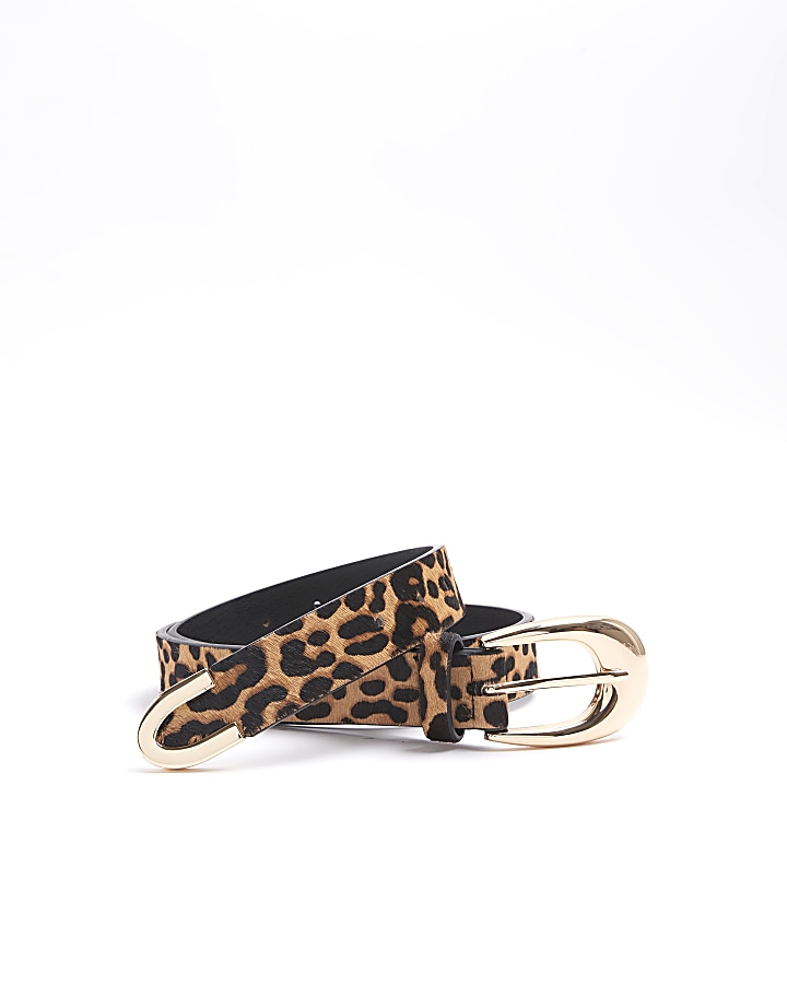 Black leopard print belt | River Island