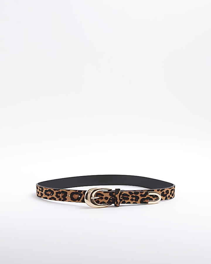 Black leopard print belt | River Island