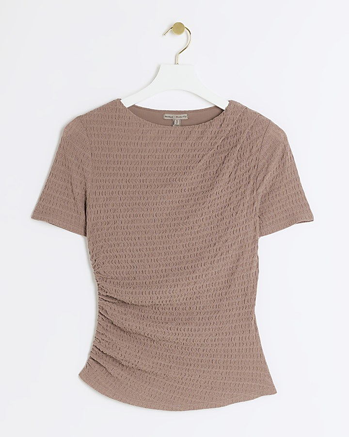 Brown textured t-shirt | River Island