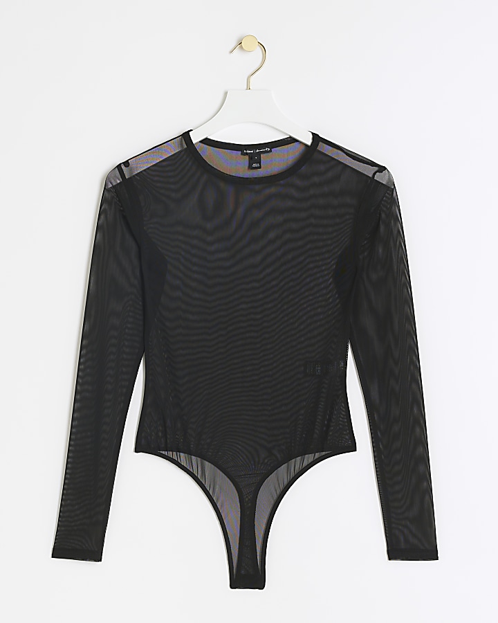 Black Mesh Sheer Bodysuit River Island