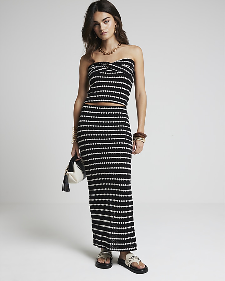 Black monochrome crochet bandeau top | River Island