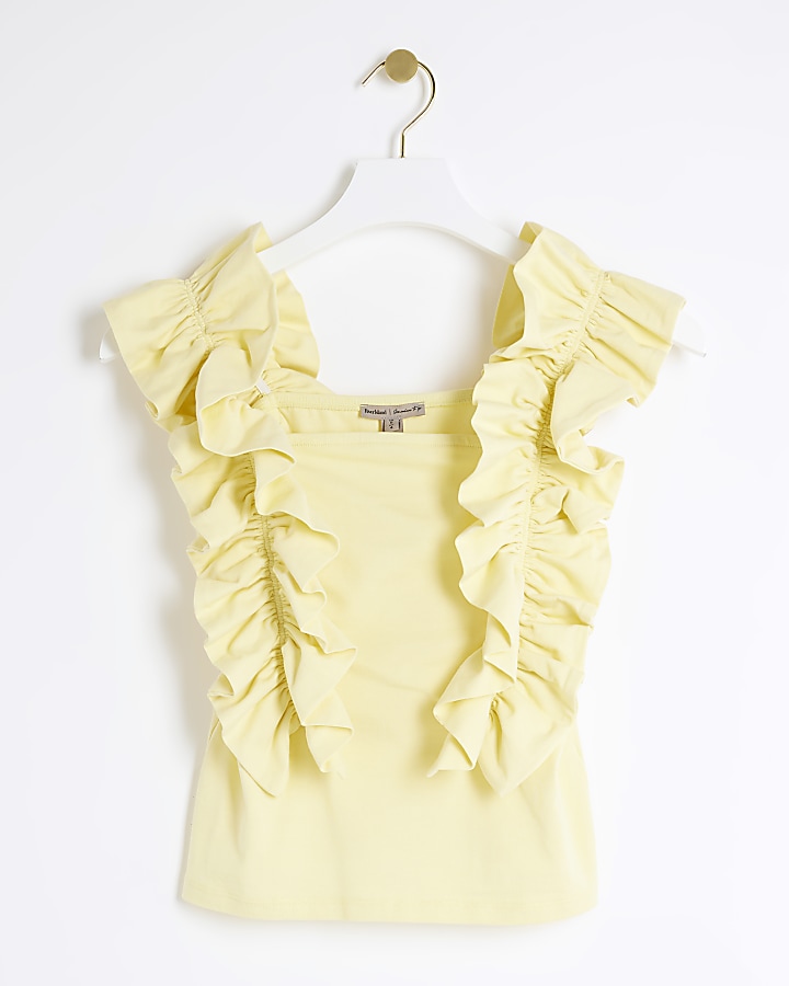 Yellow frill Tank Top | River Island