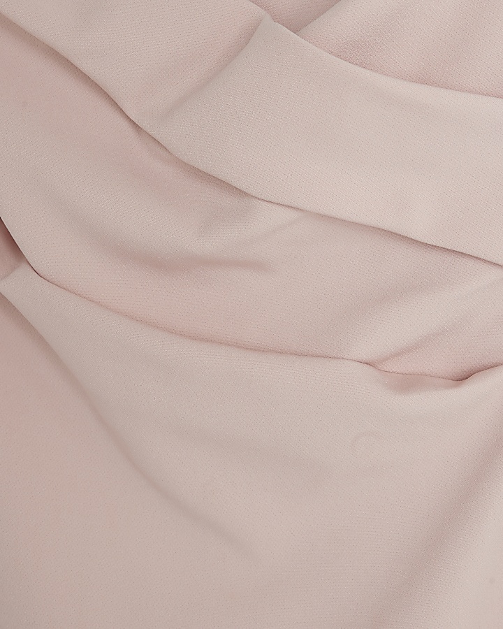 Pink Ruched Open Back Bodycon Midi Dress | River Island Pink Ruched Open Back Bodycon Midi Dress | River Island