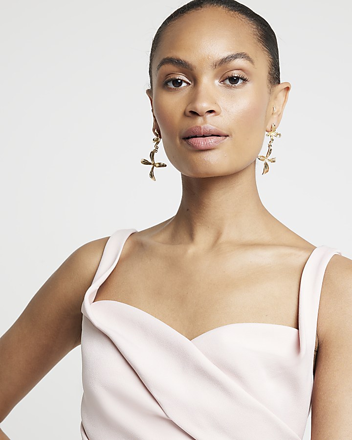 Pink Ruched Open Back Bodycon Midi Dress | River Island Pink Ruched Open Back Bodycon Midi Dress | River Island