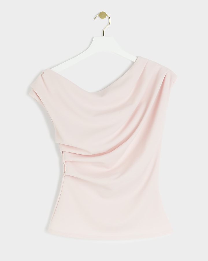 Pink Off Shoulder Drape Top | River Island