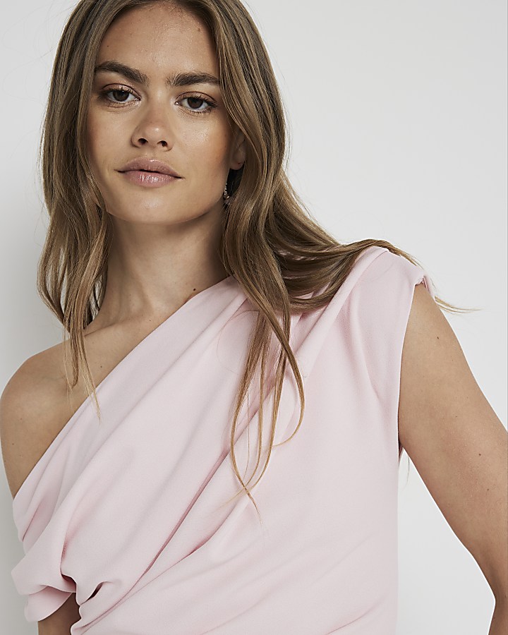 Pink Off Shoulder Drape Top | River Island