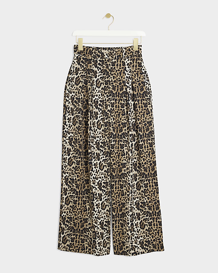 Brown leopard print wide leg trousers | River Island