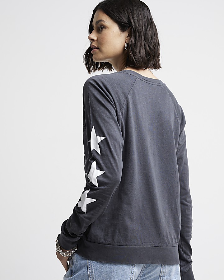 Grey Number Print Raglan Top | River Island