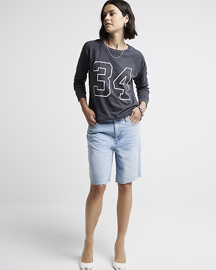 Grey Number Print Raglan Top | River Island