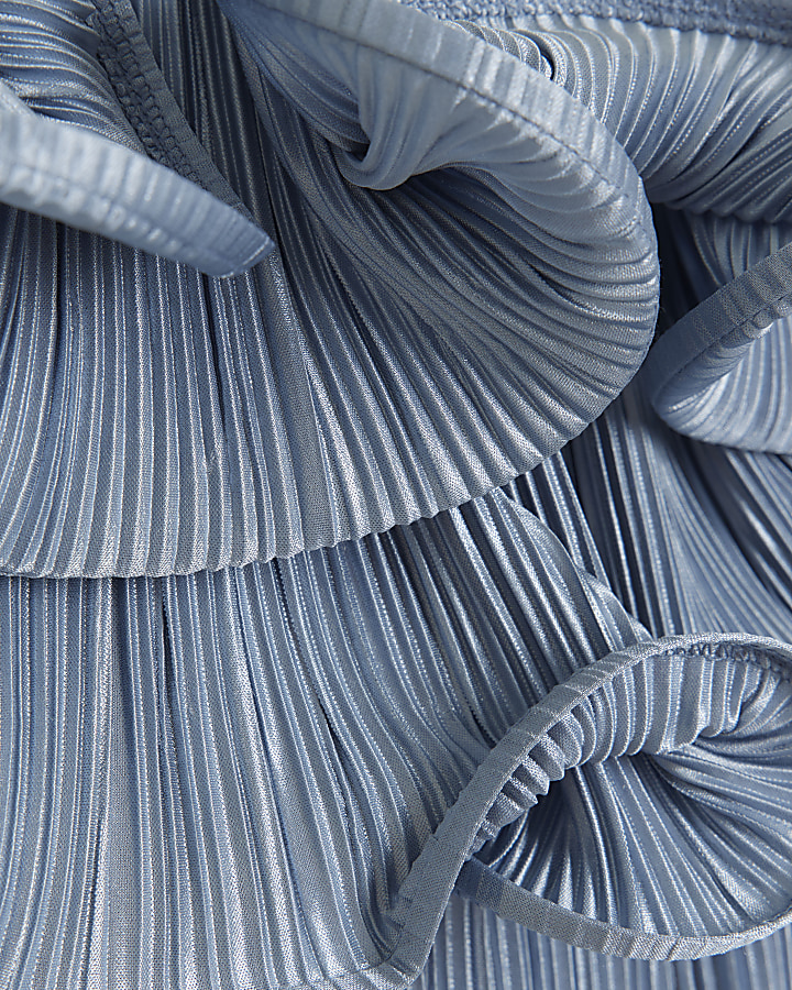 Blue plisse frill bandeau midi dress | River Island