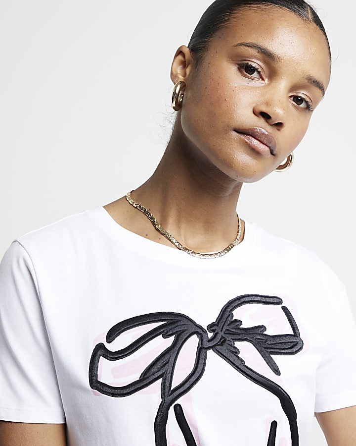 White bow t-shirt | River Island