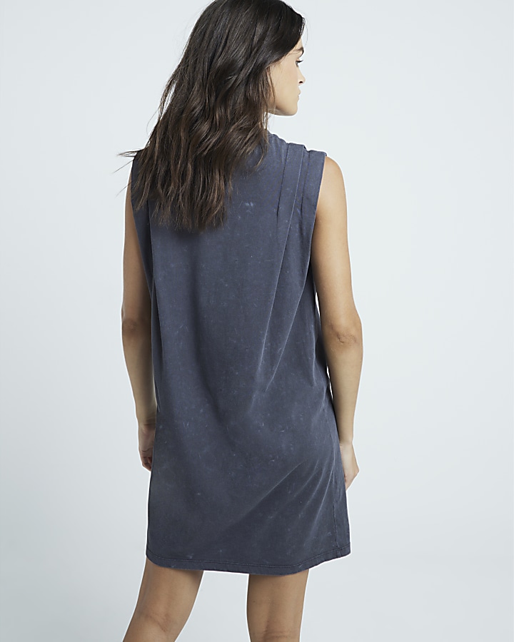 Grey washed pleated tank shift mini dress | River Island
