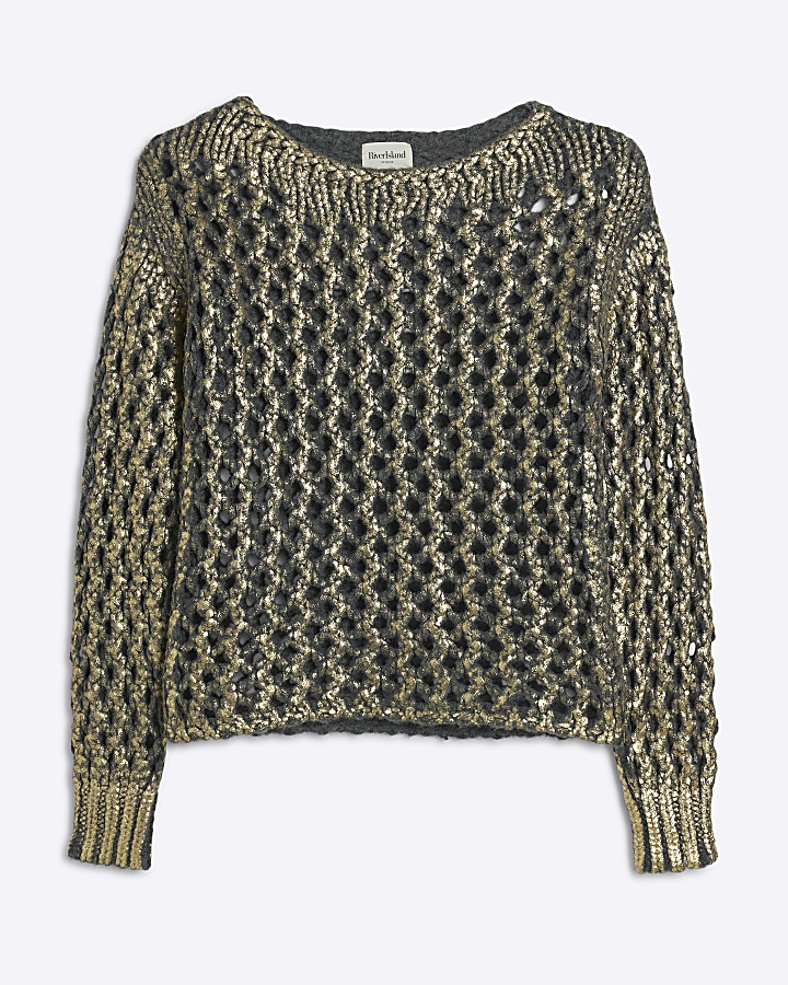 Grey foil cut out jumper | River Island