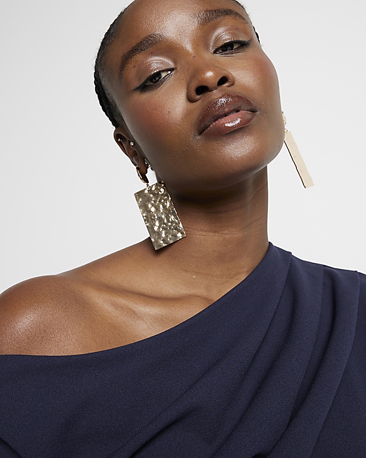 Navy Asymmetric Drape Top | River Island