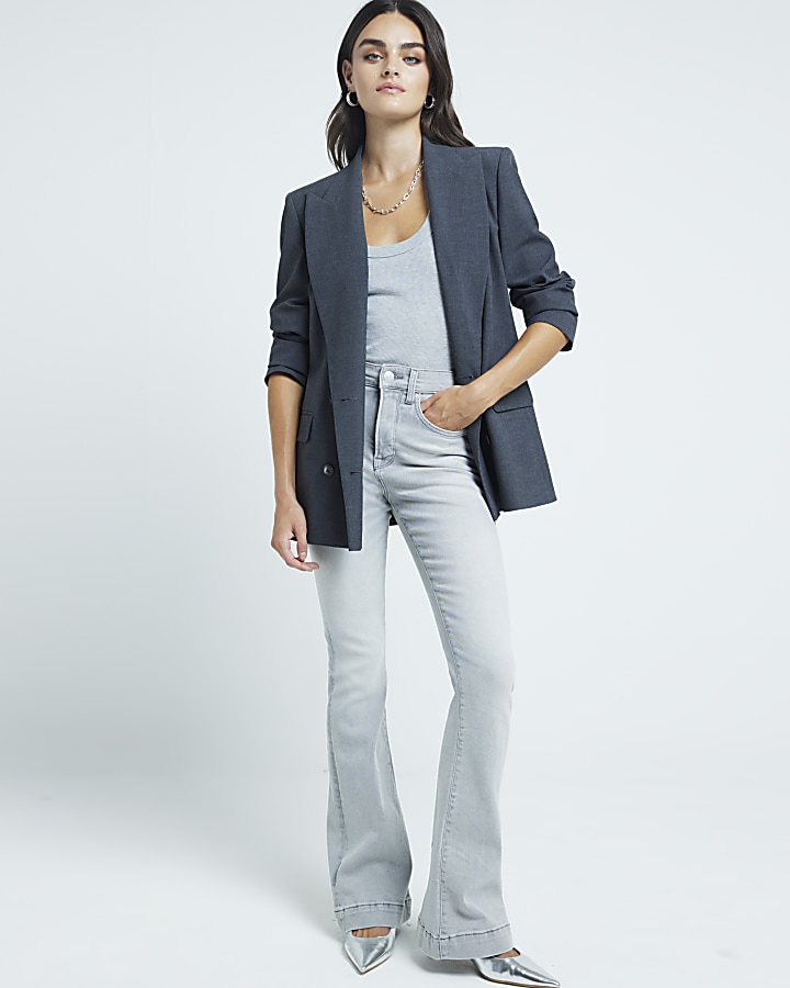 Grey high waisted flare jeans | River Island
