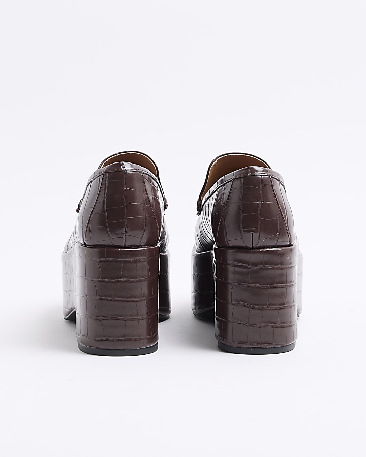 Red croc embossed platform loafers | River Island