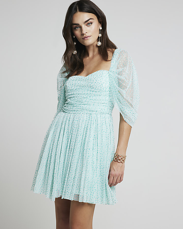 Blue Polka Dot Mini Dress River Island