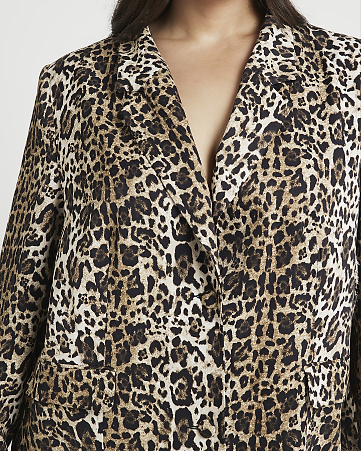 Plus brown leopard print blazer | River Island