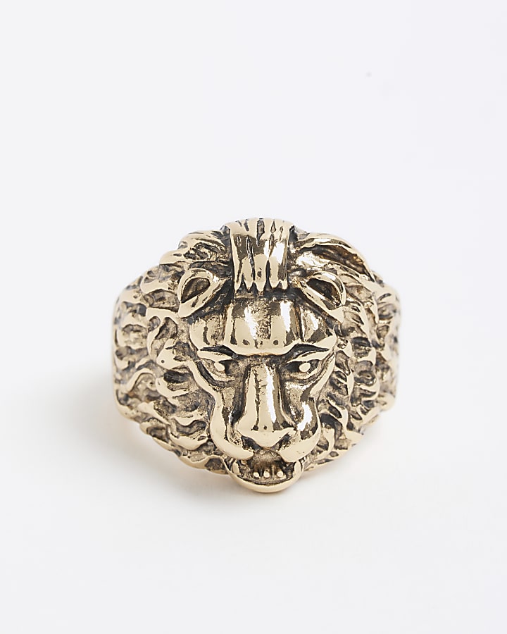 Gold colour lion ring | River Island
