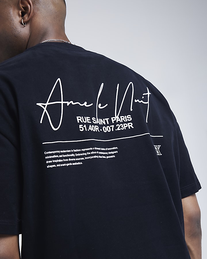 Black oversized fit graphic script t-shirt | River Island