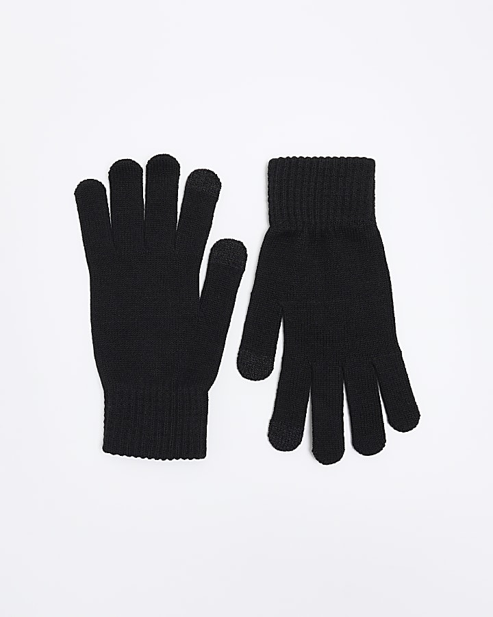 Black wool gloves store