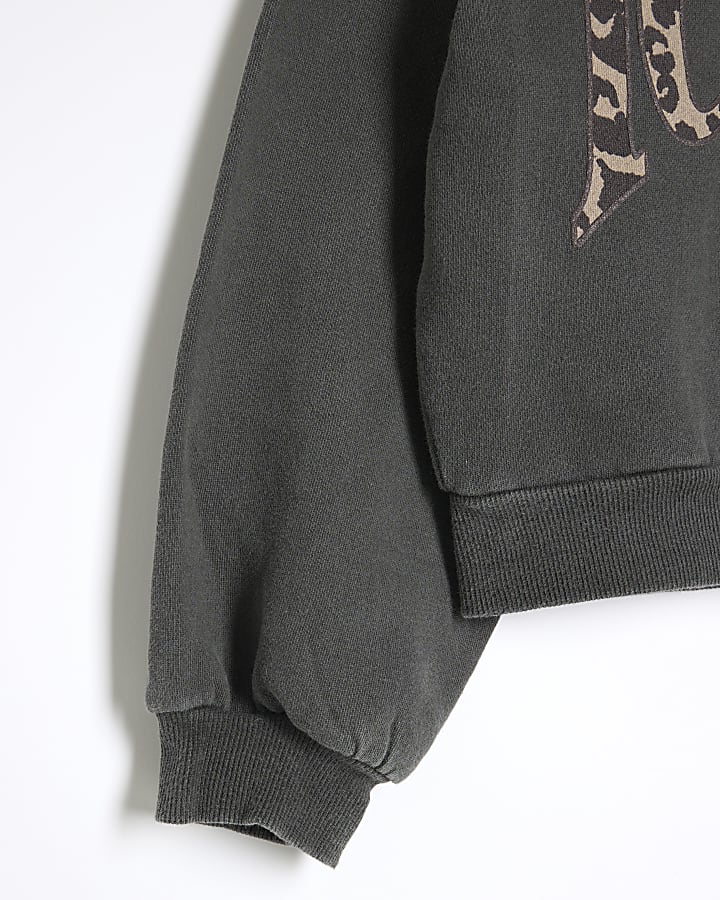 Girls Grey Leopard Iconic Sweatshirt | River Island