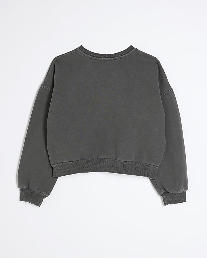 Girls Grey Leopard Iconic Sweatshirt | River Island