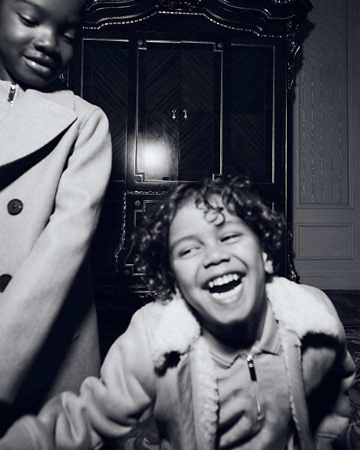 Mini Boys Stone Shearling Bomber Jacket | River Island