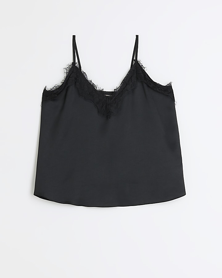 Black Lace Trim Cami Top River Island