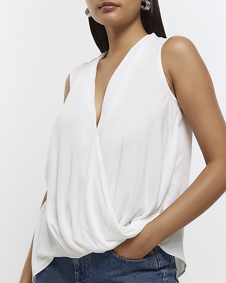 Cream drape wrap tank top | River Island