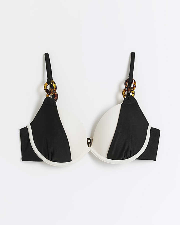 Black Colour Bock Plunge Bikini Top River Island