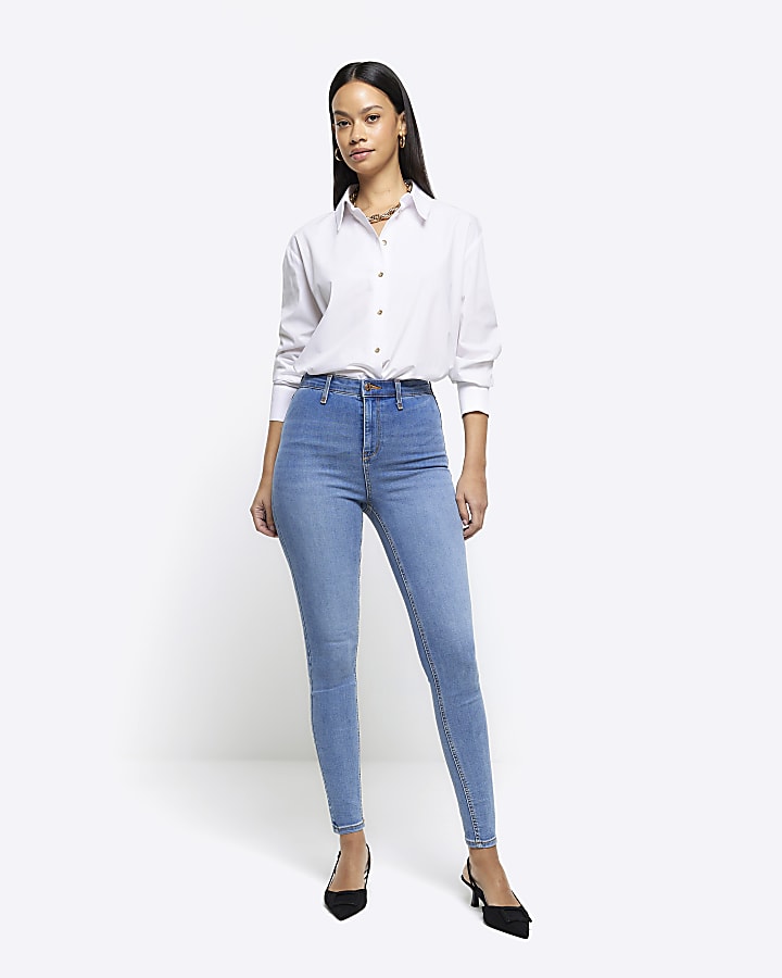 Blue high waisted skinny jeans River Island