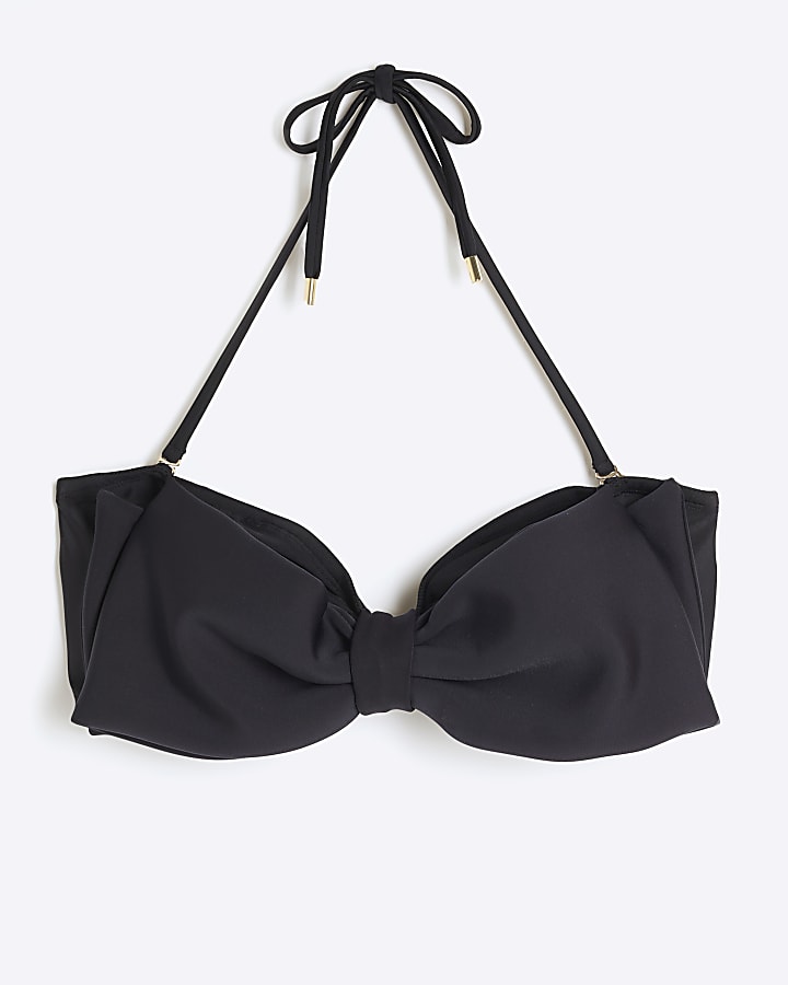 Black Bow Bandeau Bikini Top River Island
