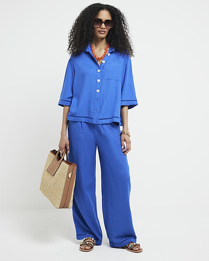 Blue linen blend shirt River Island